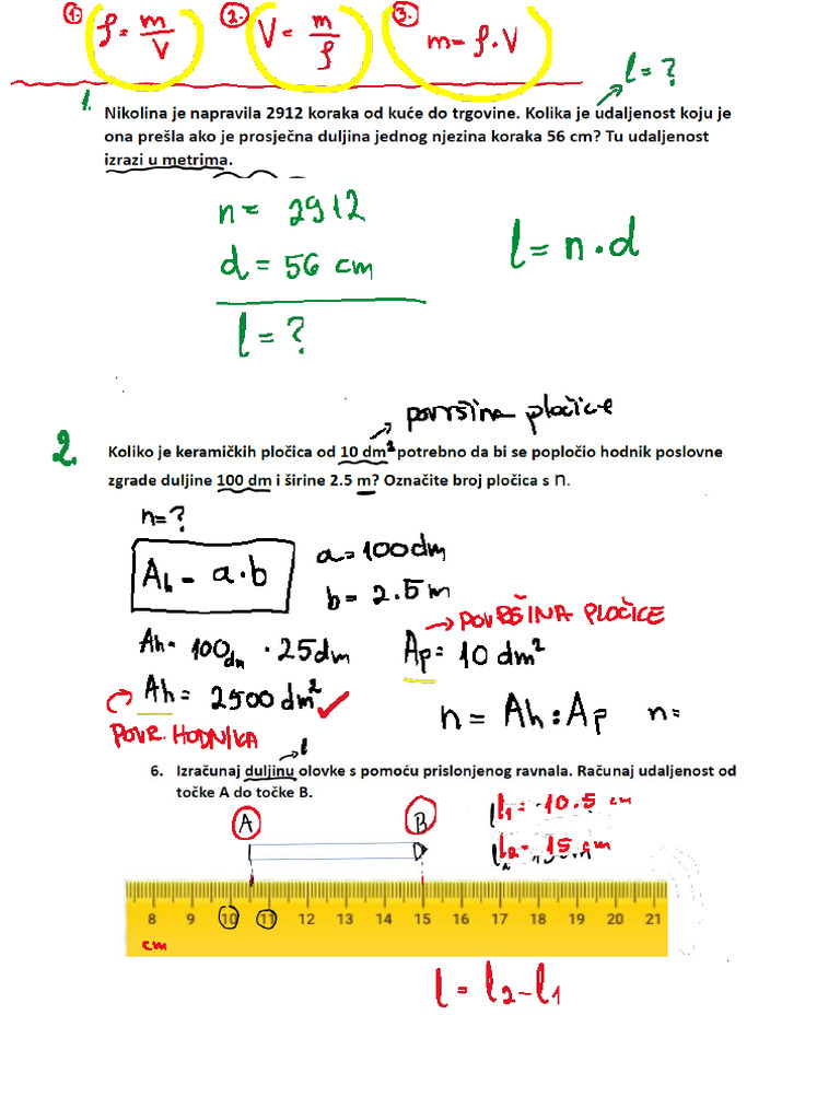 Fizika Mjerenje Zadaci Ponavljanje 7 Razred | PDF