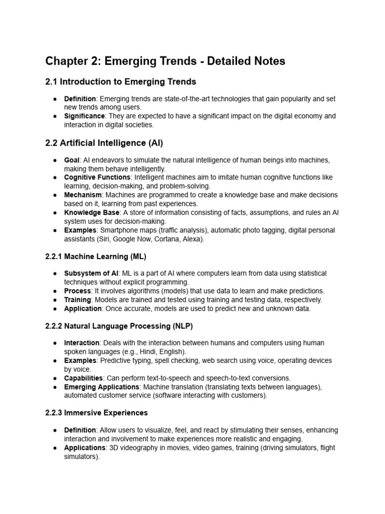 Emerging Trends Chapter Notes | PDF | Virtual Reality | Augmented Reality
