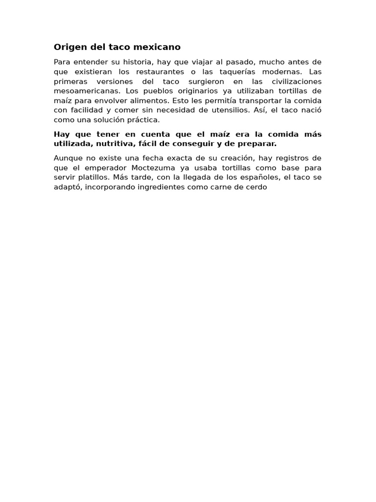 Origen Del Taco Mexicano | PDF