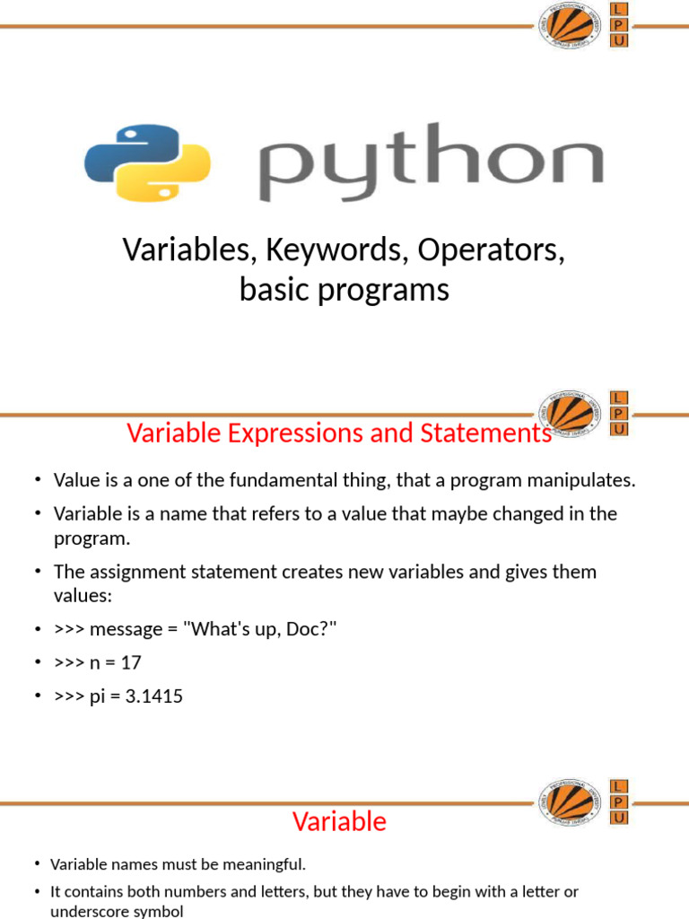 Lecture1 2 Variable Keywords Operators (1) | PDF | Multiplication ...