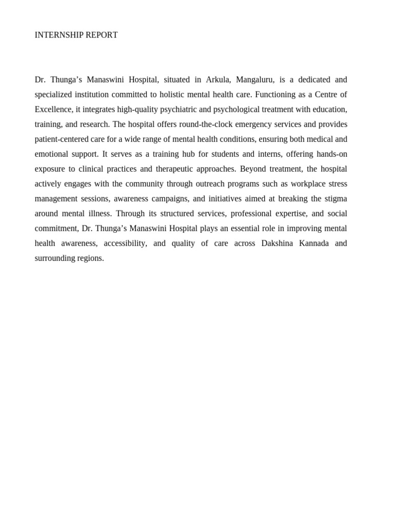 Internship Report: Dr. Thunga's Manaswini Hospital | PDF ...