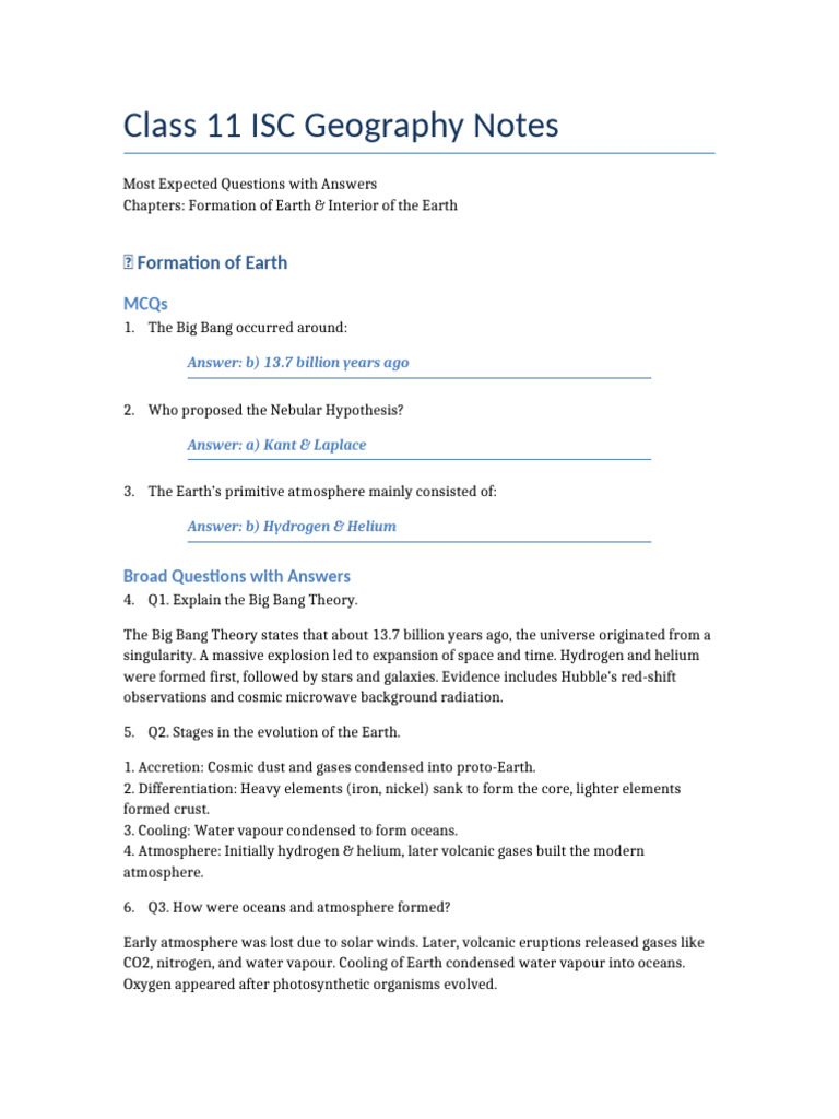 Geography Notes Formation Interior | PDF | Earth Sciences | Structure ...