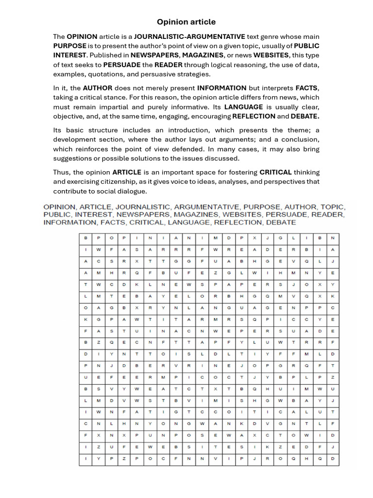 Understanding Opinion Articles | PDF