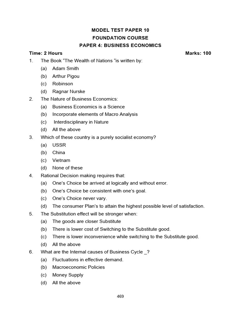 Business Economics Model Test Paper 10 | PDF | Cost Of Living ...
