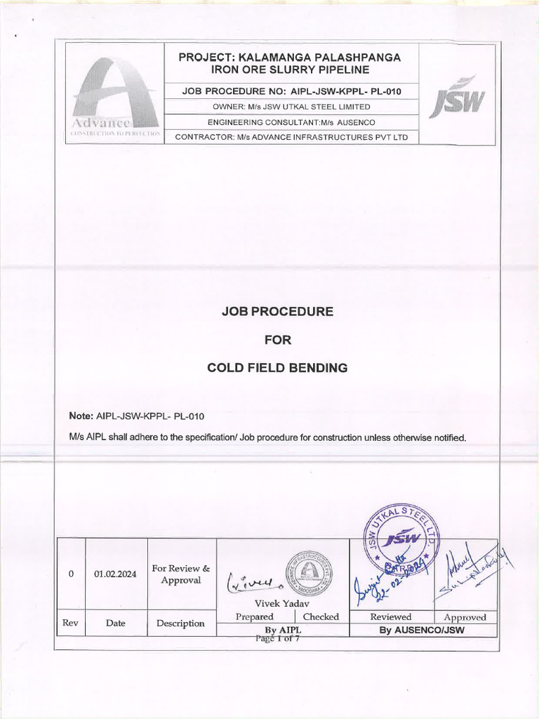 Job Procedure For Cold Field Bending | PDF