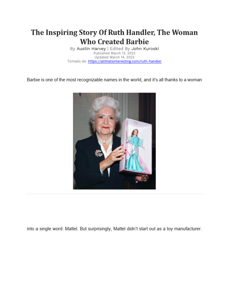 Ruth Handler: Creator of Barbie's Legacy | PDF | Barbie | Toys