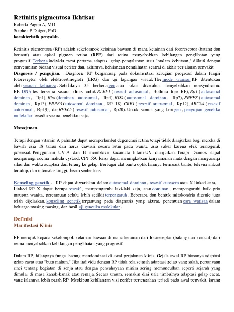 Retinitis Pigmentosa Ikhtisar | PDF