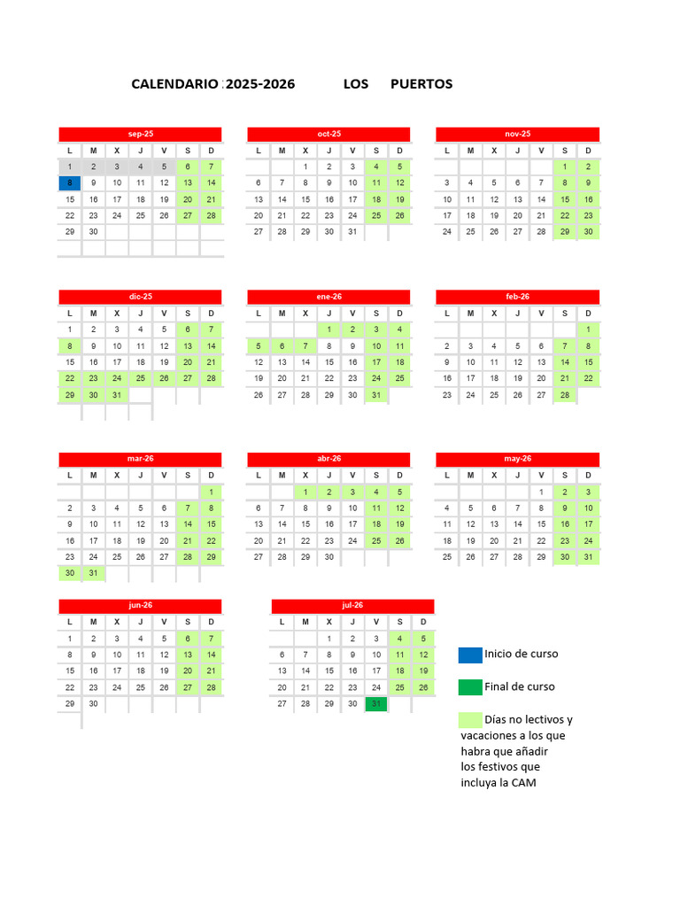 Calendario Escolar 25-26 | PDF