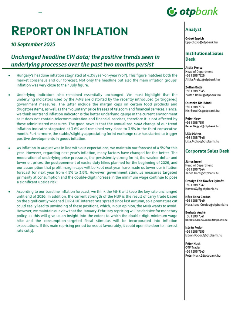 Hungarian Inflation Report September 2025 | PDF | Inflation | Taxes