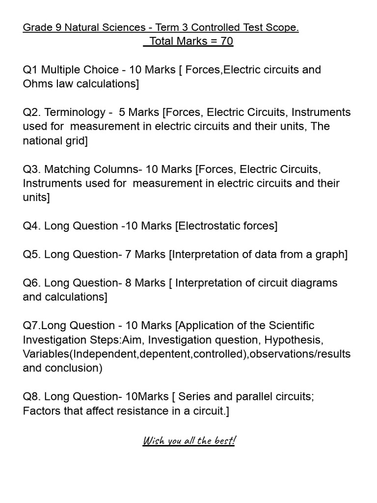 Grade 9 Natural Sciences Term 3 Scope | PDF