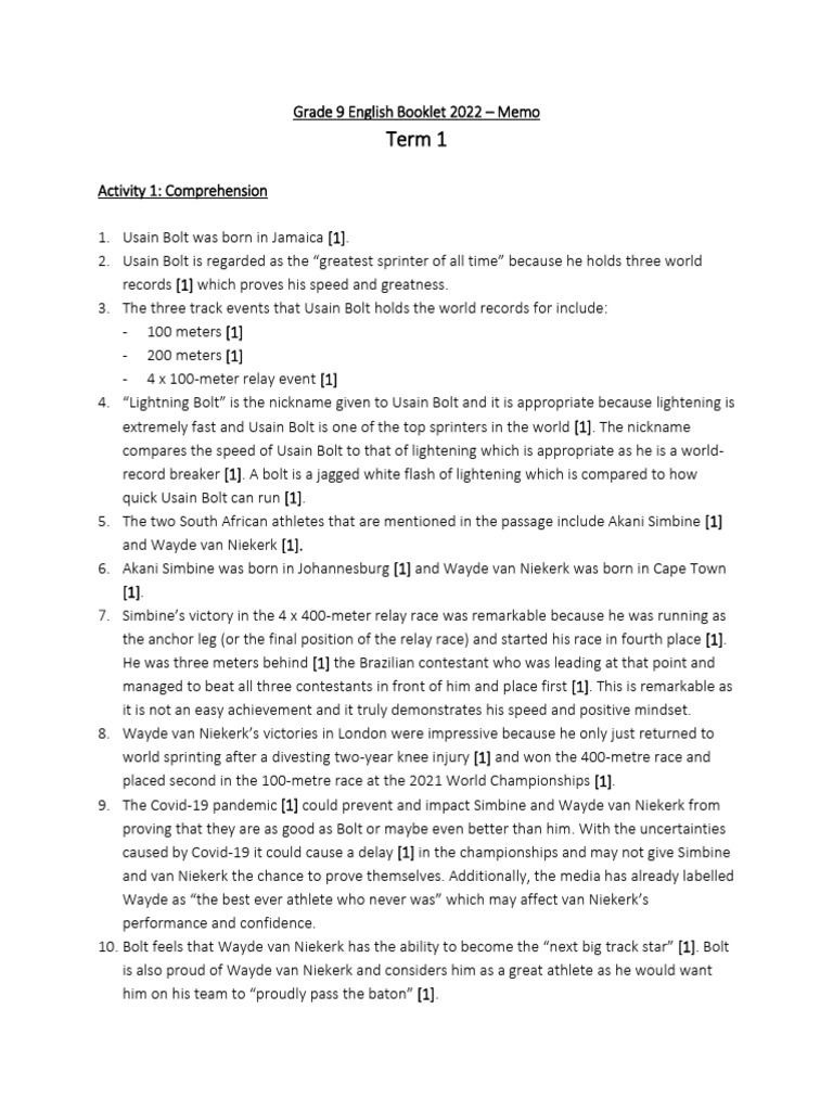 Grade 9 English Booklet Memo | PDF | Characters In Romeo And Juliet