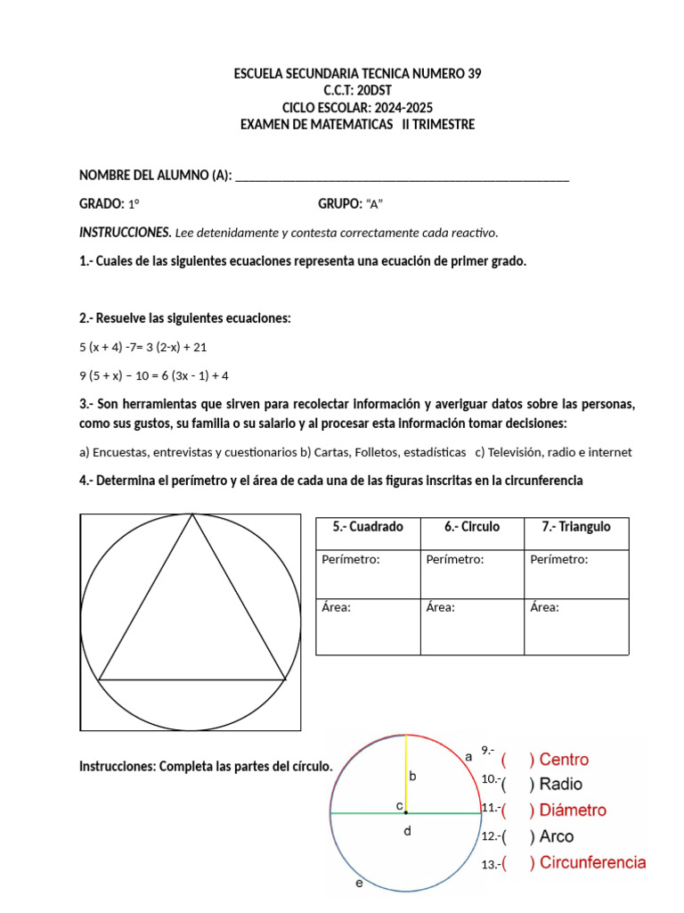 Examen 2 Trimestre Mate | PDF