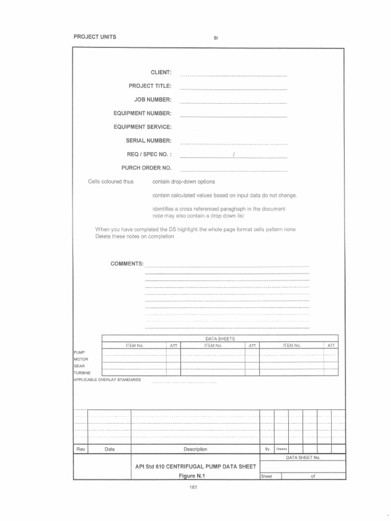 API 610 11th Edition SI Units Pump Data Sheets | PDF