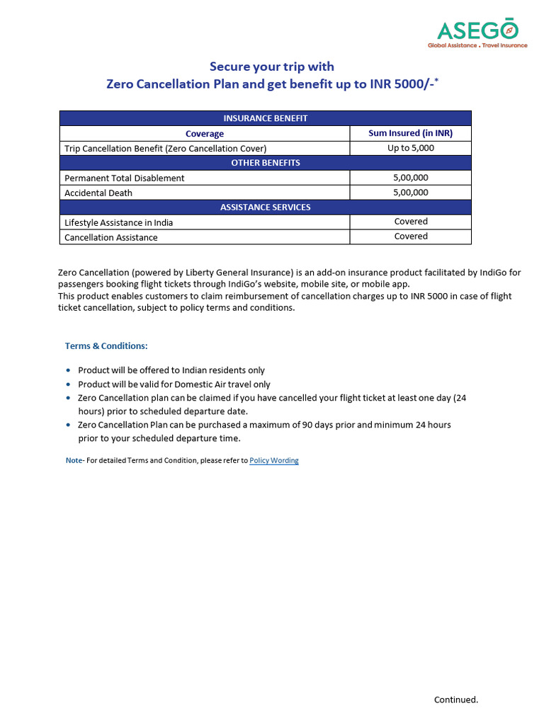IndiGo Zero Cancellation Insurance Guide | PDF | Insurance | Plumbing