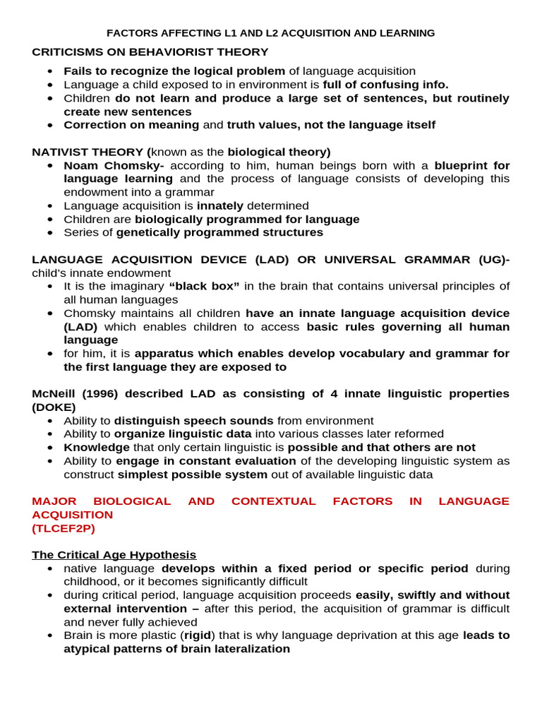 Factors Influencing Language Acquisition | PDF | Language Acquisition ...