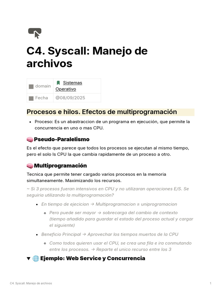 C4. Syscall Manejo de Archivos | PDF | Hilo (Computación) | Proceso (Computación)