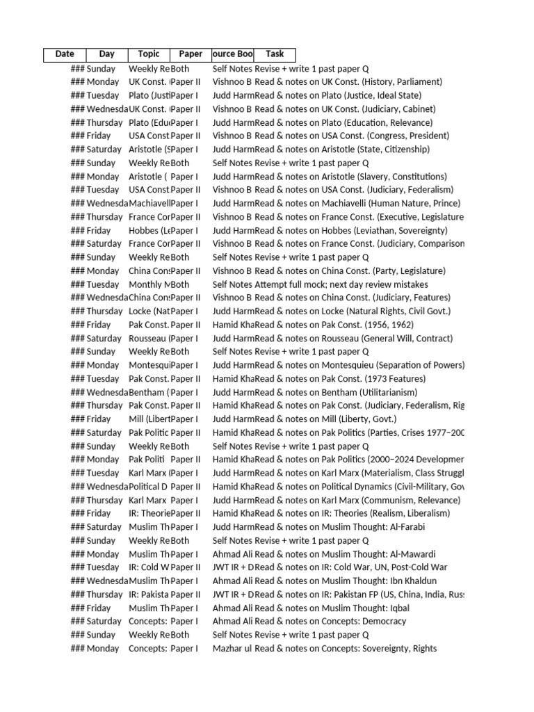 Weekly Study Schedule for Political Theory | PDF | Political Science