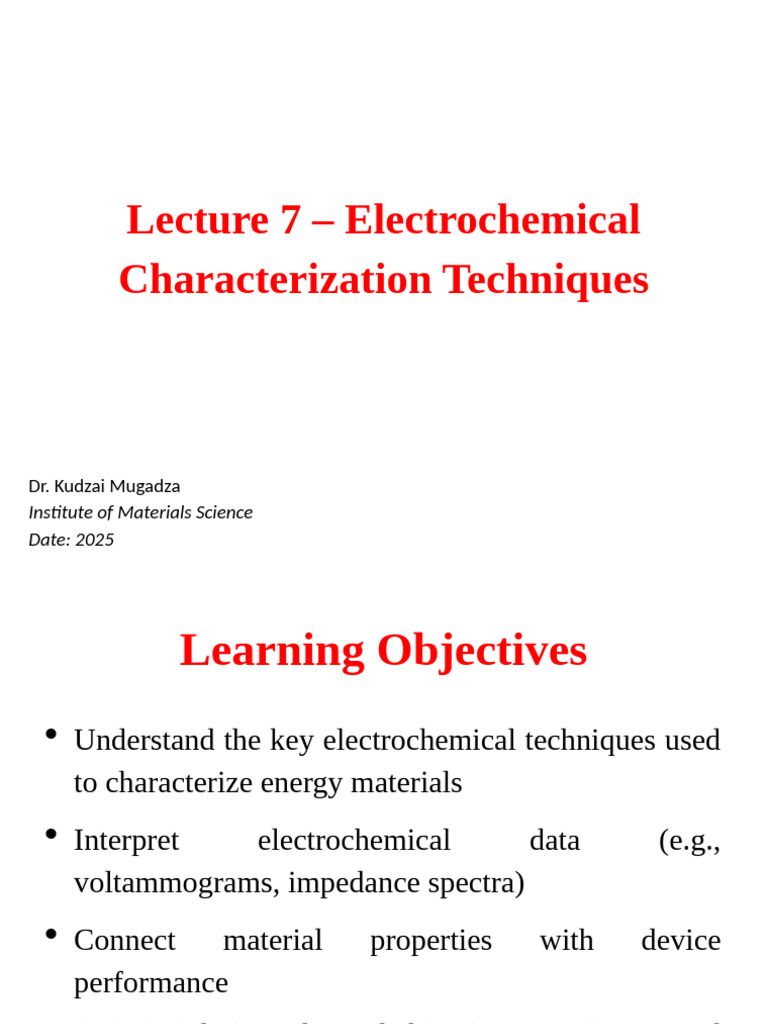 Lecture - 7 - Electrochemical Characterization Techniques | PDF ...