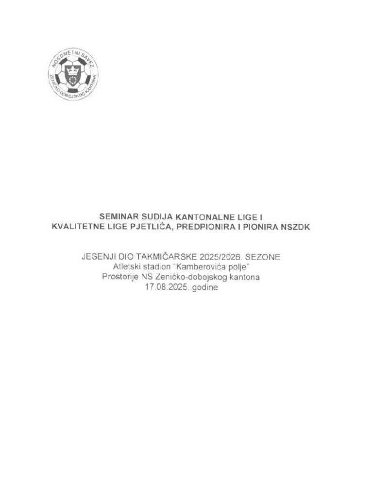 Program Seminara Sudija NSZDK Takmicarska 2025 2026. Sezona | PDF