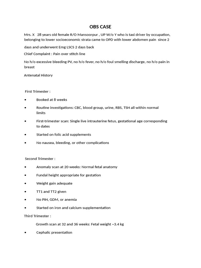 Postnatal Case Study: Emergency LSCS Details | PDF