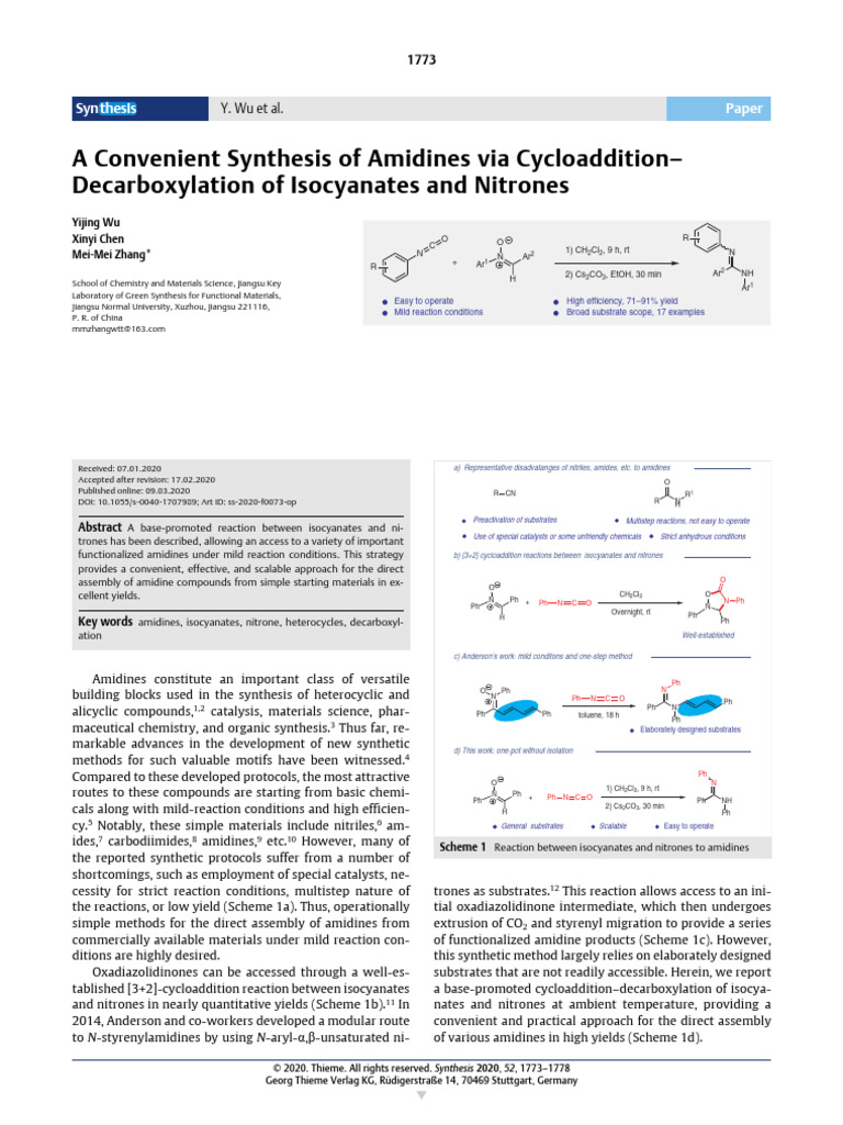 A Convenient Synthesis of Amidines Via Cycloaddition | PDF | Chemical ...