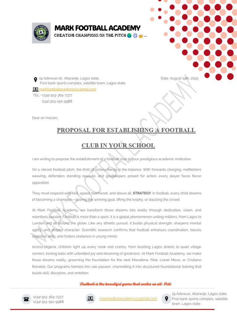 Football Academy Project Proposal | PDF | Employee Retention