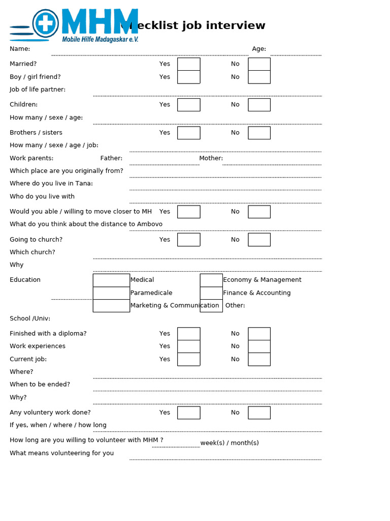Job Interview Checklist Template | PDF | Social Psychology