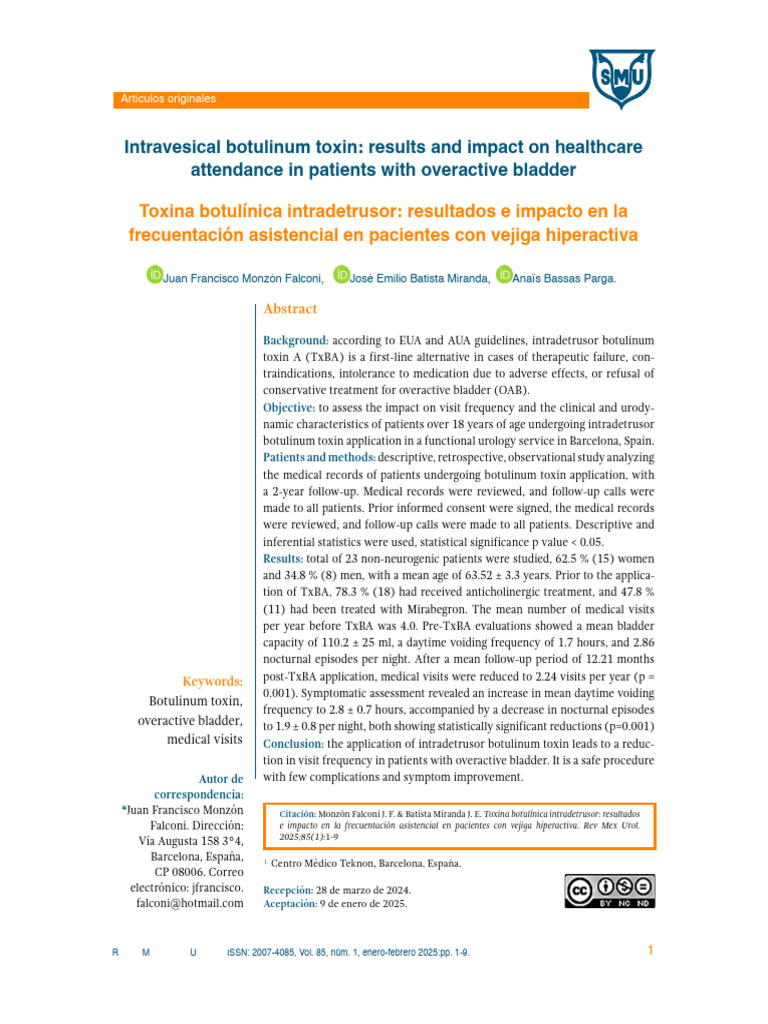Intravesical Botulinum Toxin, Results | PDF