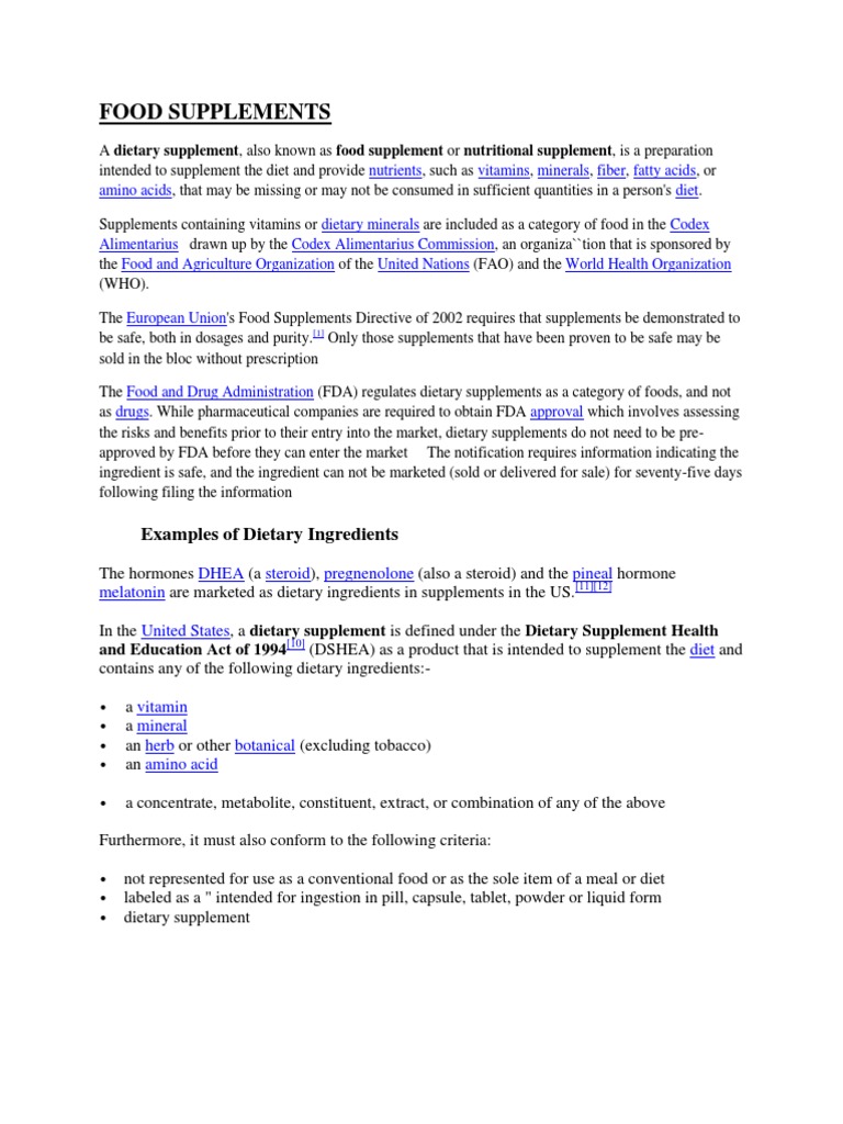Food Supplements: Examples of Dietary Ingredients | PDF | Dietary ...