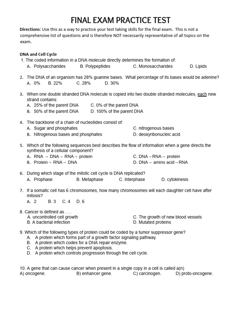 Final Exam Practice: DNA & Genetics Test | PDF | Dominance (Genetics ...