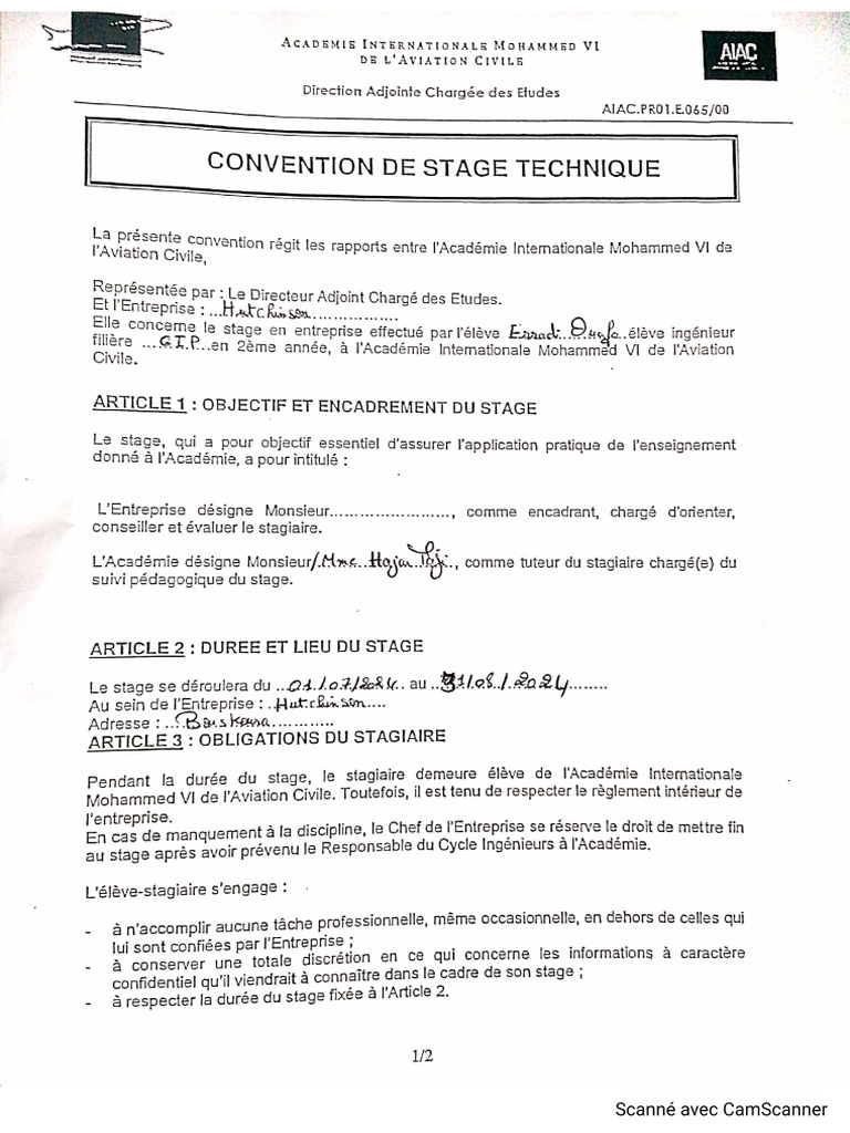 Convention de Stage PFA | PDF