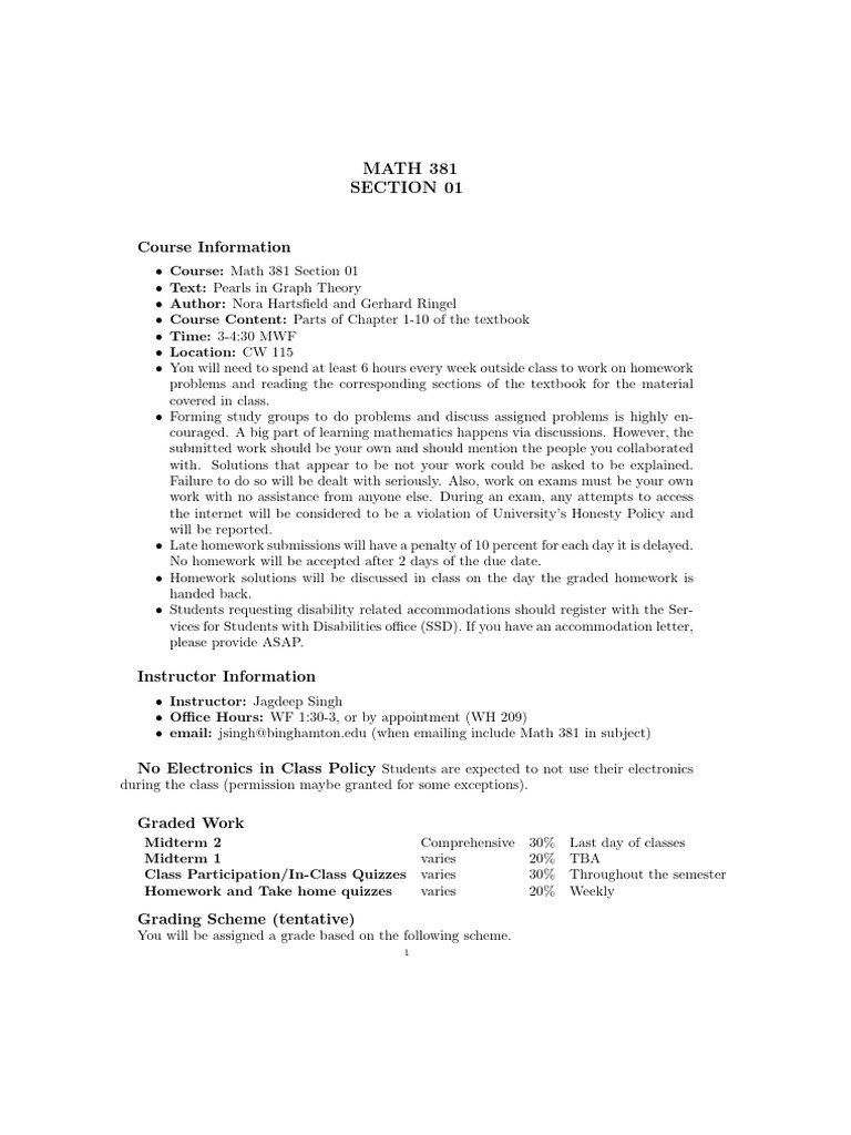 Math 381 Course Overview and Policies | PDF | Homework
