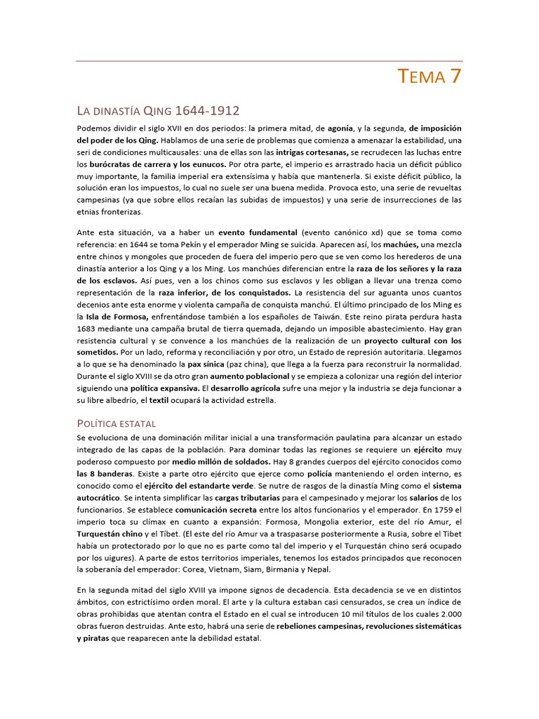 Tema 7 DEF | PDF | dinastia Qing