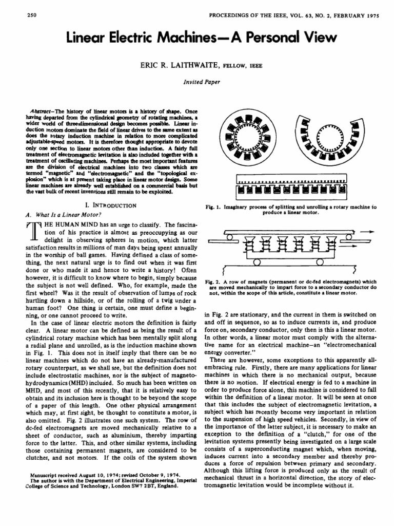 Linear Electric Machines - A Personal View | PDF | Electric Motor ...