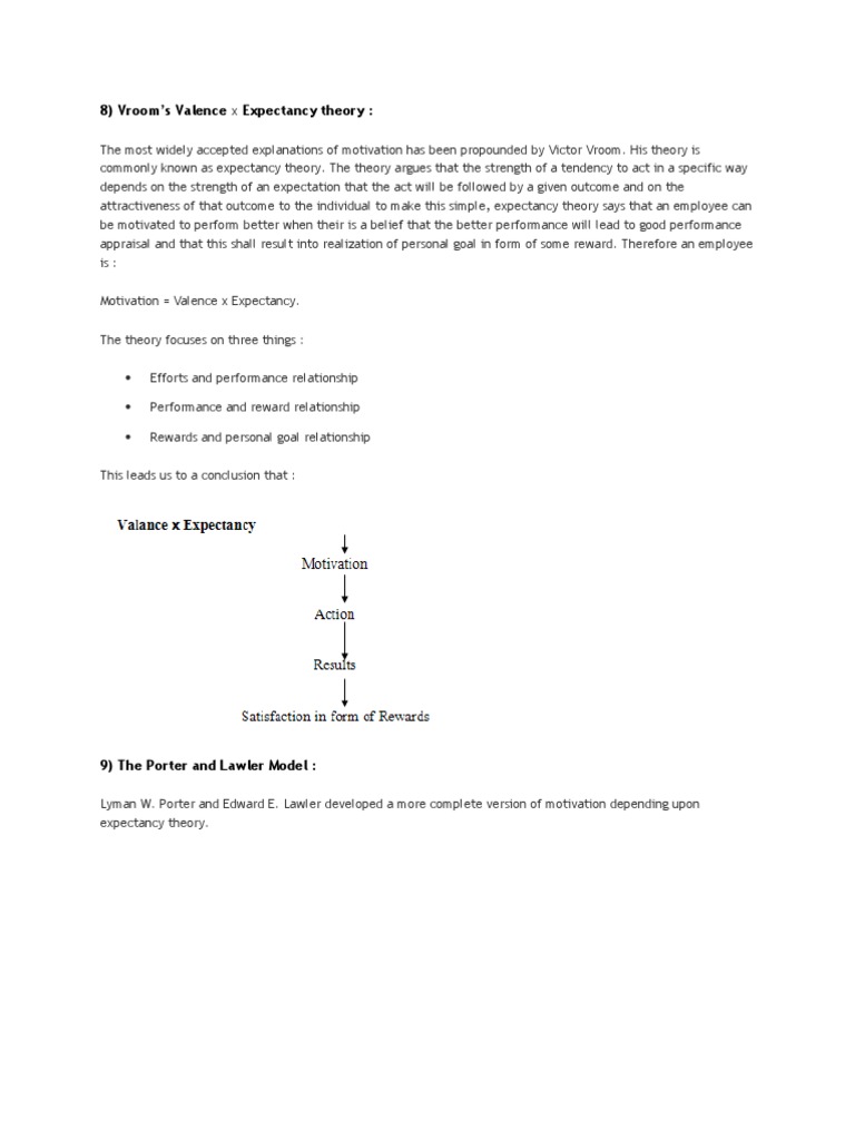 8) Vroom's Valence Expectancy Theory | PDF | Job Satisfaction | Motivation