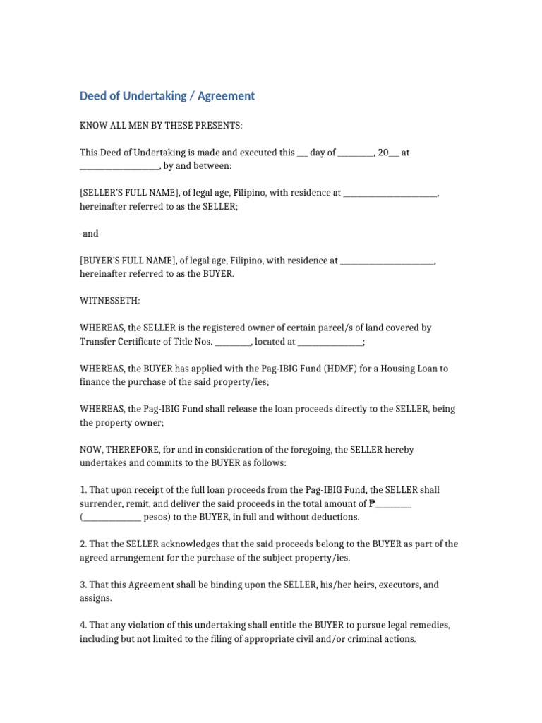 Deed of Undertaking for Property Sale | PDF
