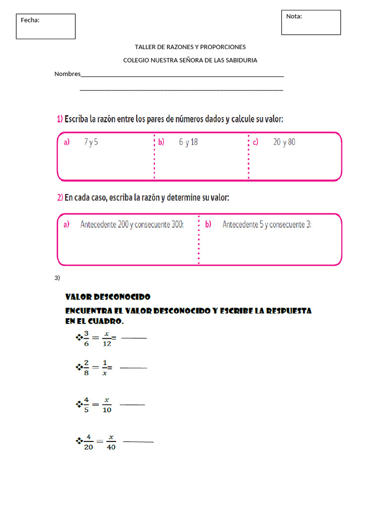 Taller de Razones y Proporciones | PDF