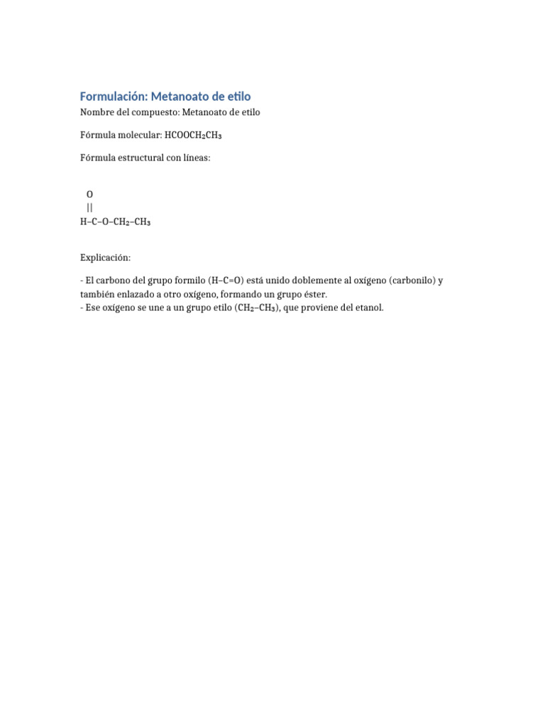 Metanoato de Etilo: Fórmula y Estructura | PDF