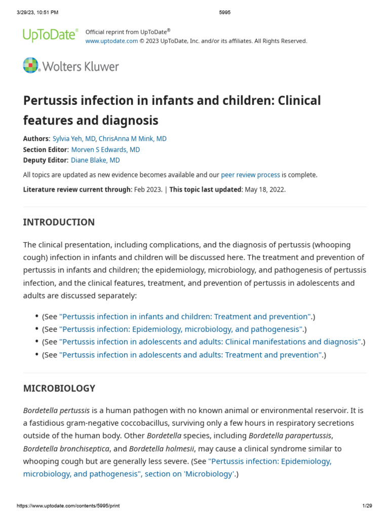 Pertussis in Infants: Diagnosis & Features | PDF | Human Diseases And ...