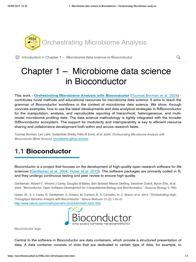 OMA01-Microbiome Data Science in Bioconductor - Orchestrating Microbiome Analysis | PDF | Data ...