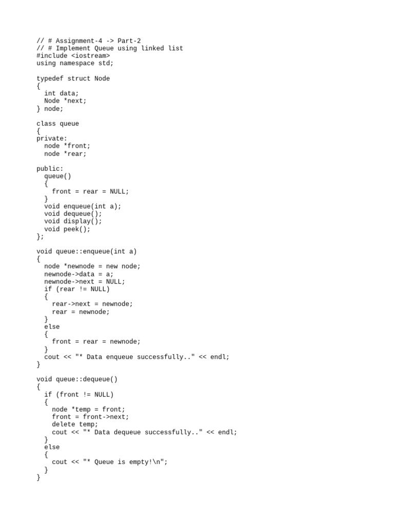 Assignment-4 (Queue Using Linked List) | PDF