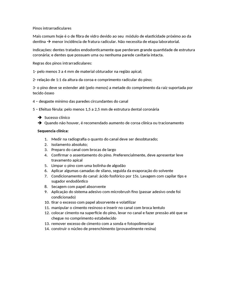 Pinos Intrarradiculares: Indicações e Técnica | PDF
