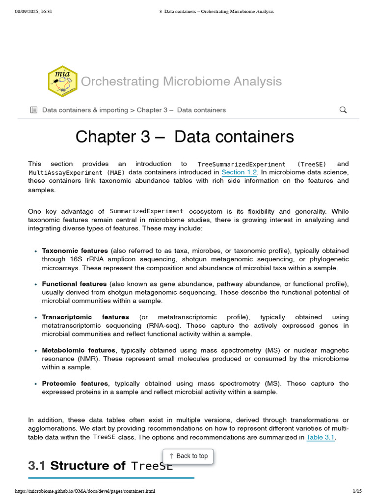 OMA03-Data containers – Orchestrating Microbiome Analysis | PDF | Biotechnology | Life Sciences