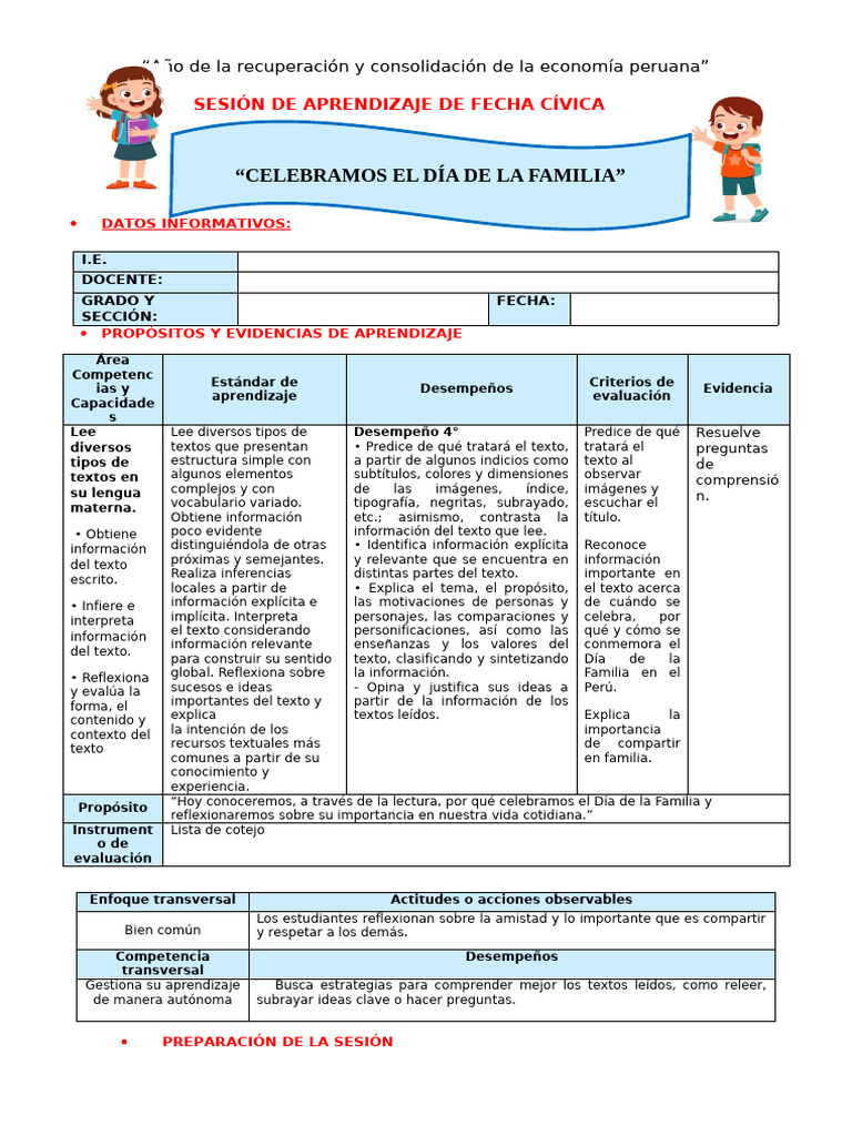 4° Ses Fecha Civica Dia de La Familia | PDF | Amor | Aprendizaje