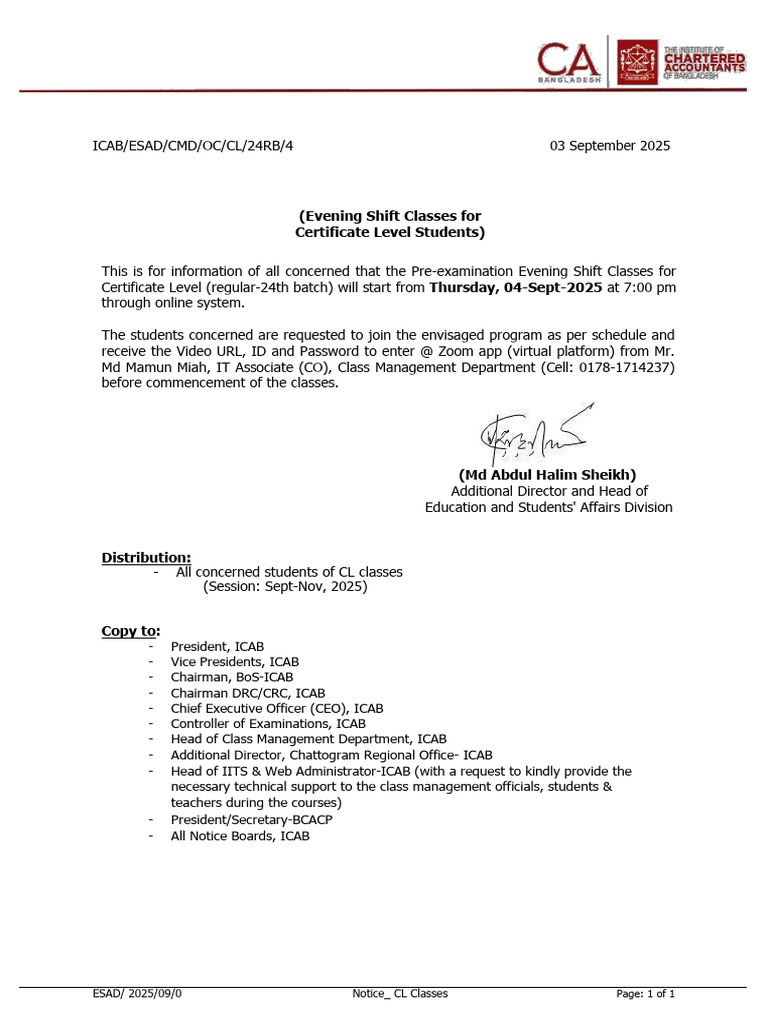 Evening Shift Classes for Certificate Level | PDF