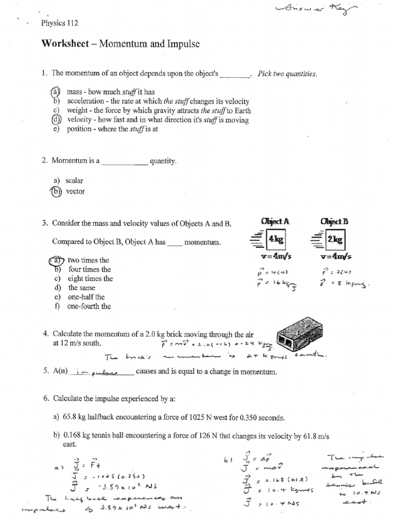 Worksheet - Momentum and Impulse Nov 20 Answer Key | PDF