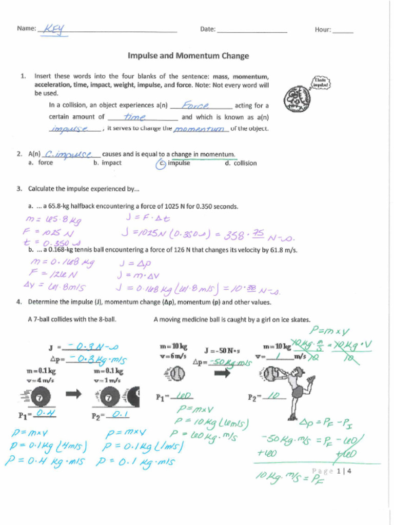 Impulse and Momentum Change Key | PDF