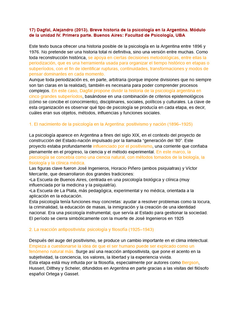 RESUMEN CAMI Dagfal Breve Historia de La Psico en La Argentina | PDF | Psicoanálisis | Sicología