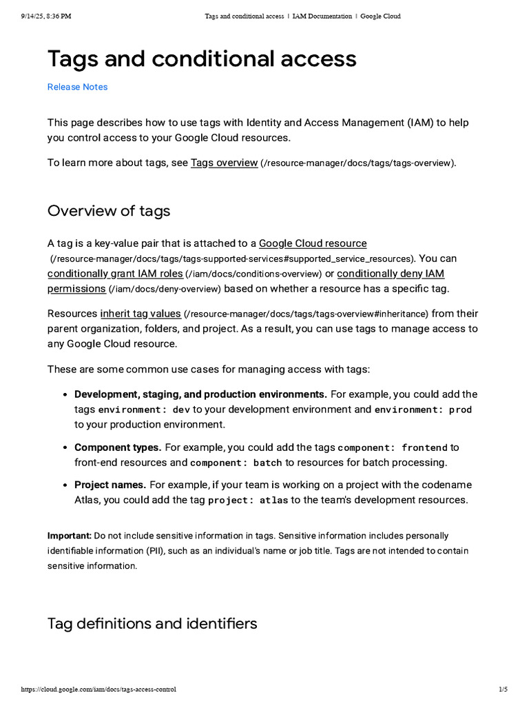 IAM Tags for Conditional Access | PDF | Namespace | Cloud Computing