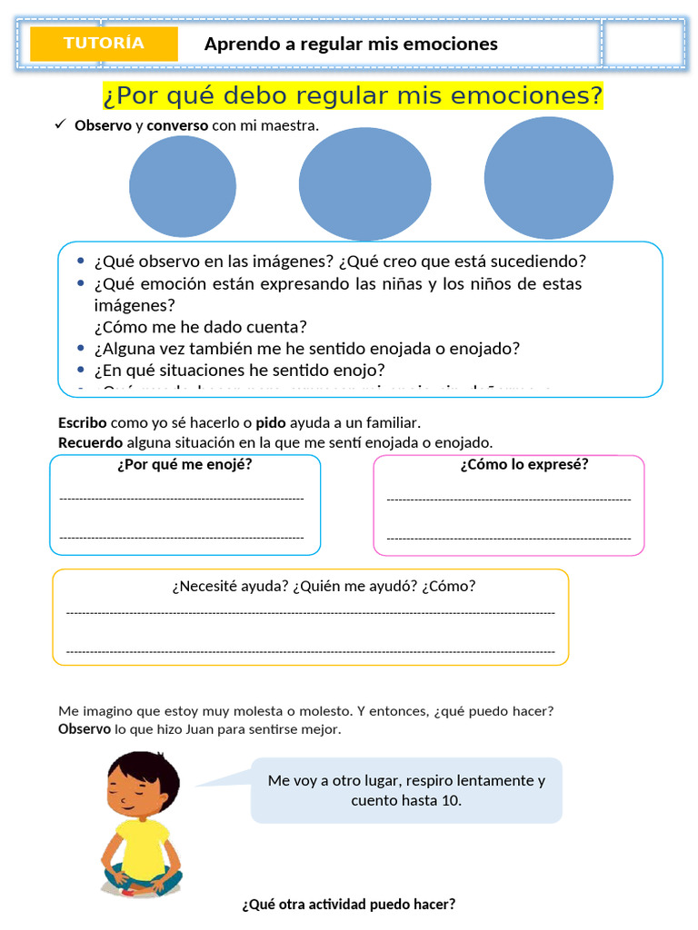E1 A1 FICHA TUT. Aprendo A Regular Mis Emociones | PDF